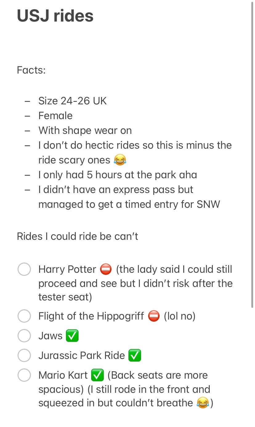 Universal Studios Japan plus size ride limits - Holidayplanning.com.au